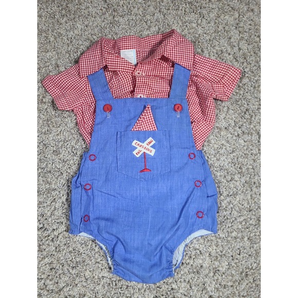 Bottoms | 7s Vintage Paper Tag Boys Train Romper Sunset 36m | Poshmark